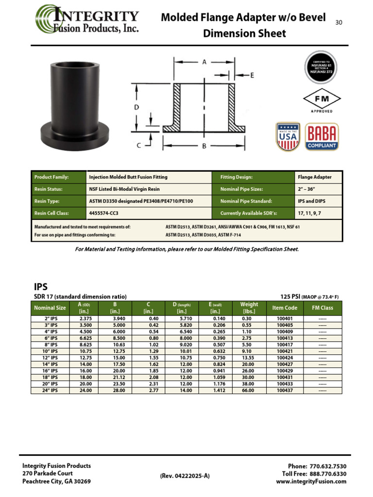 18 Flange Adapter W o Bevel Rev. 04222025 A | PDF | Pipe (Fluid ...
