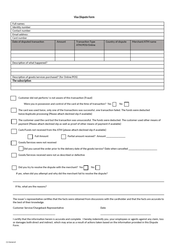 Visa Dispute Form | PDF | Personal Finance | Banking Technology