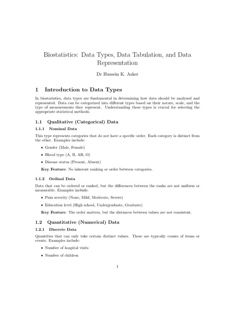 Biostatistics Data Types Data Tabulation and Data Representation | PDF ...