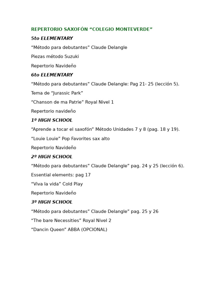 Repertorio de Saxofón para Estudiantes | PDF