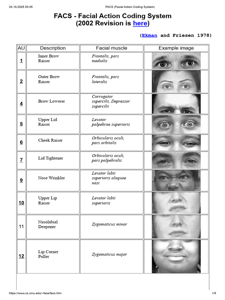 FACS (Facial Action Coding System) | PDF | Lip | Musculoskeletal System