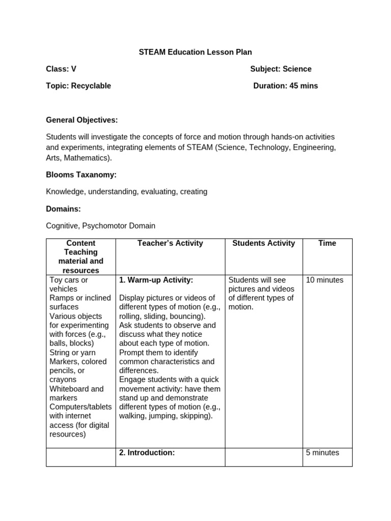 STEAM Lesson Plan: Force and Motion | PDF | Force | Newton's Laws Of Motion