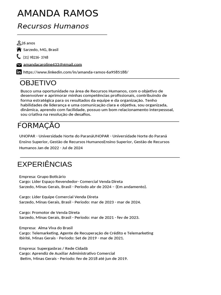 Amanda Ramos Curriculo | PDF