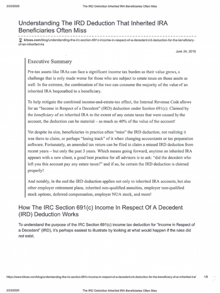 IRD Deduction | PDF