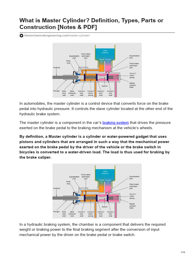 Master Cylinder: Types and Components | PDF | Brake | Piston