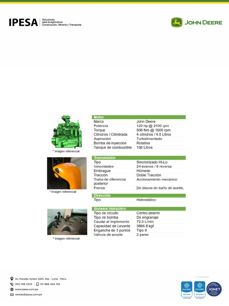 Cotización - 00061086 Tractor John Deere 6125e Dt-Cab | PDF | Business ...