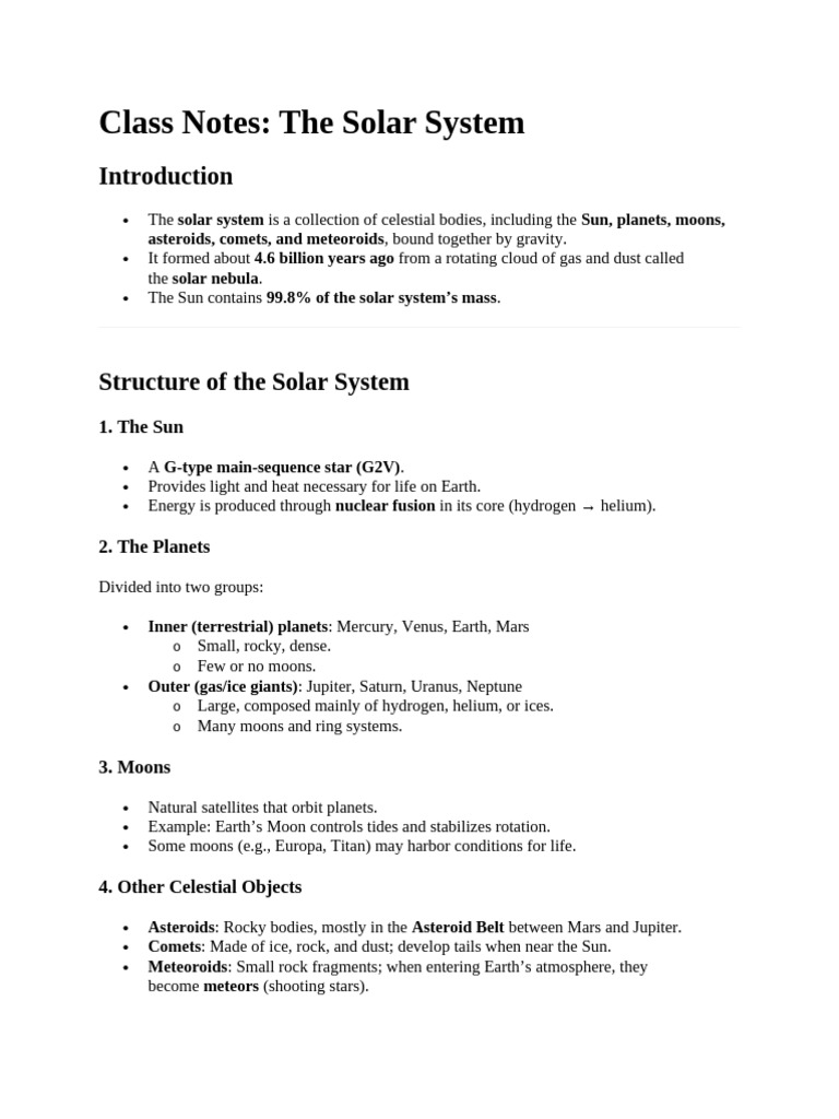 Class Notes: The Solar System | PDF