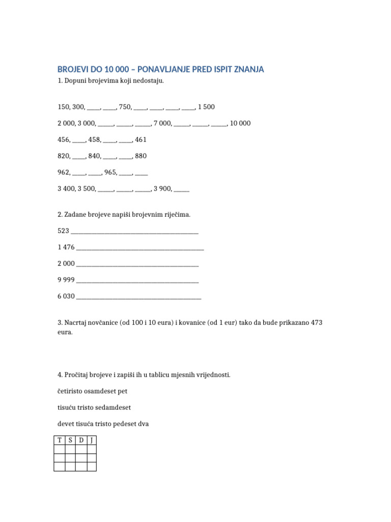 Brojevi Do 10000 Ponavljanje Novi | PDF