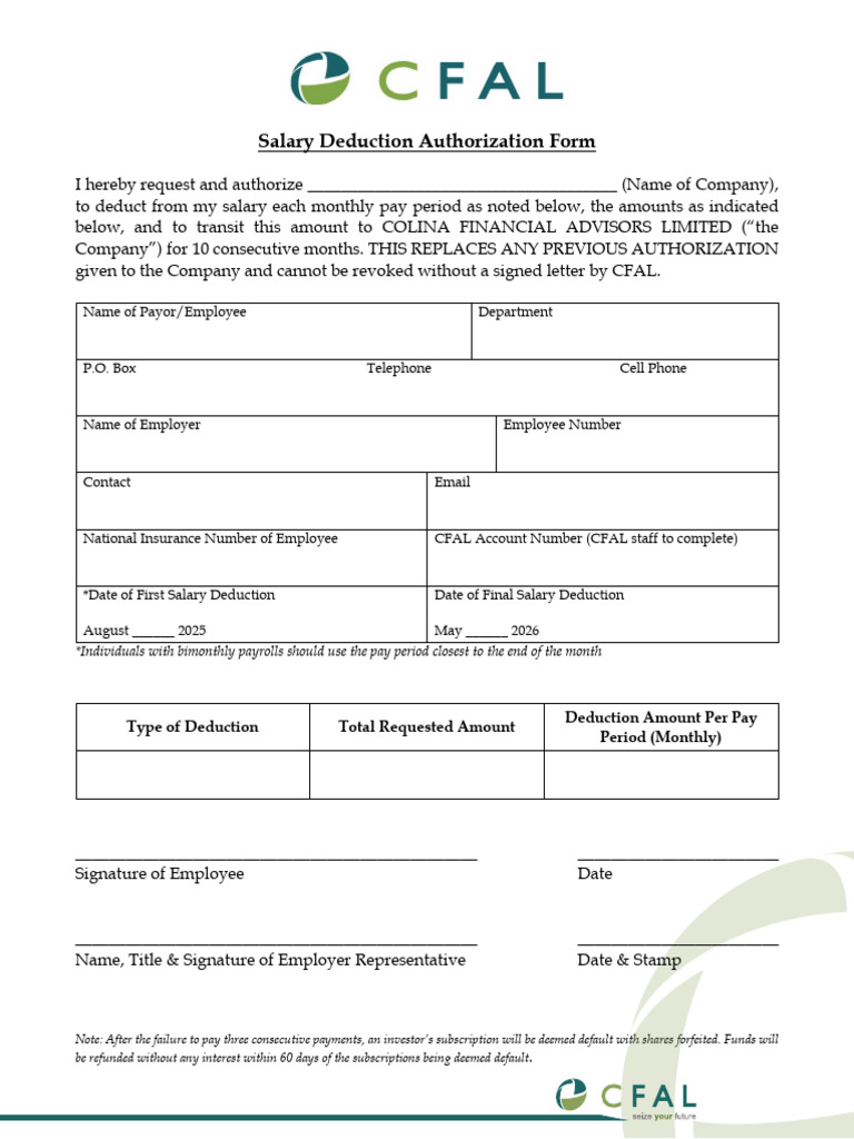 Salary Deduction Authorization Form | PDF