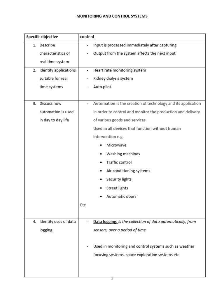 Monitoring and Control Systems Summary | PDF | Automation | Analog To ...