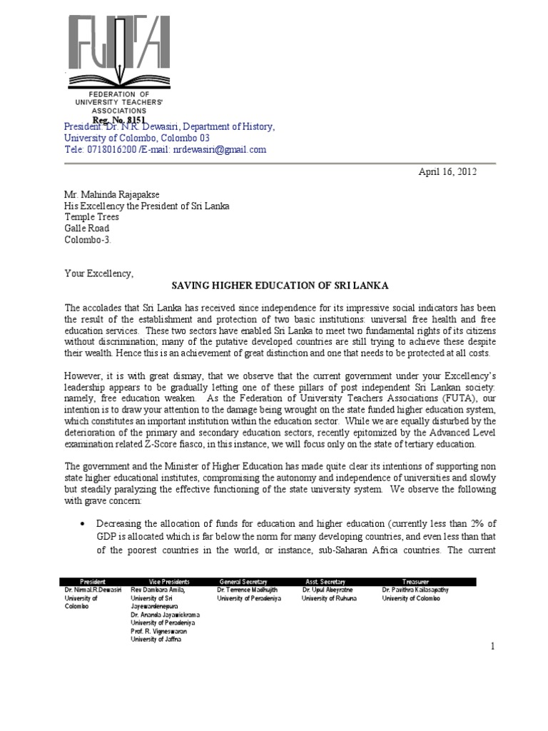 Letter To President and Minster Combined April 2012 | PDF | Sri Lanka ...