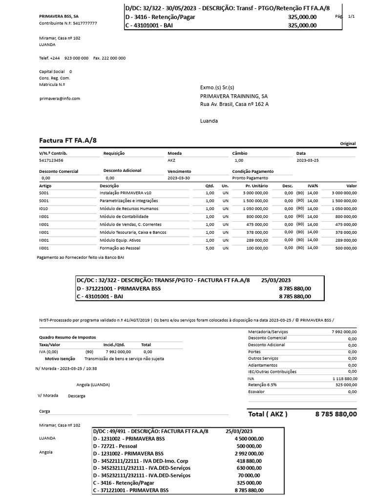 Março 25. FT Software PRIMAVERA - Doc Factura | PDF | Imposto sobre ...