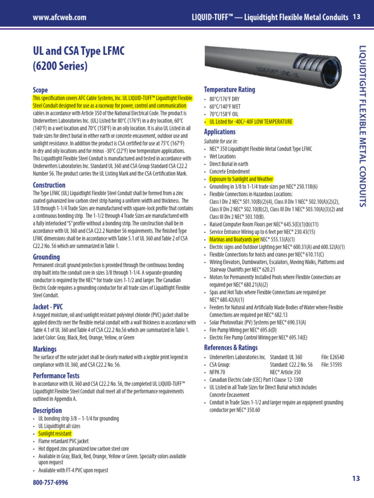 Afc Liquid Tuff Catalog | PDF | Electrical Wiring | Materials