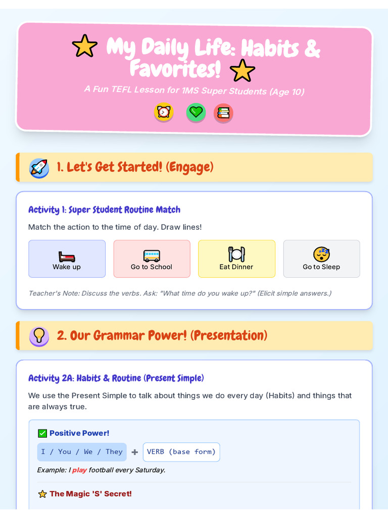 Preferences and Daily Routines for Kids | PDF | Linguistics | Syntax