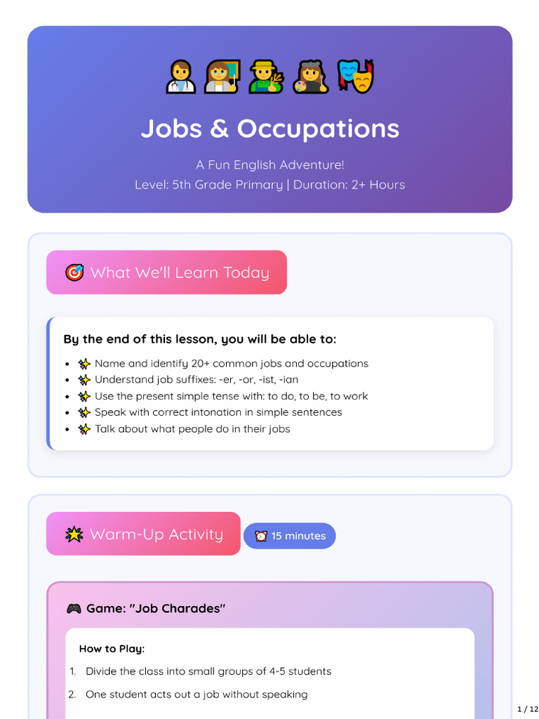 1 Jobs & Occupations - Fun English Lesson | PDF