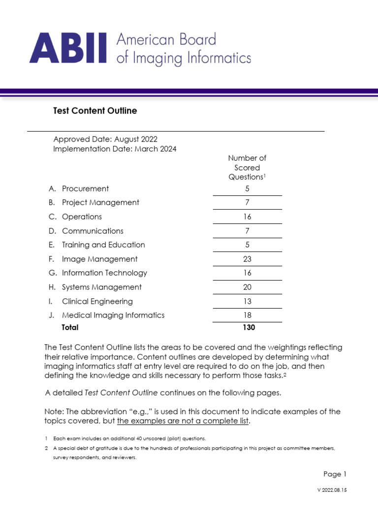 Imaging Informatics Test Content Outline | PDF | Medical Imaging ...