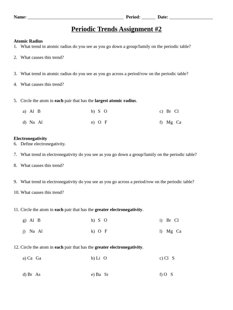 Atomic Radius and Electronegativity Trends | PDF