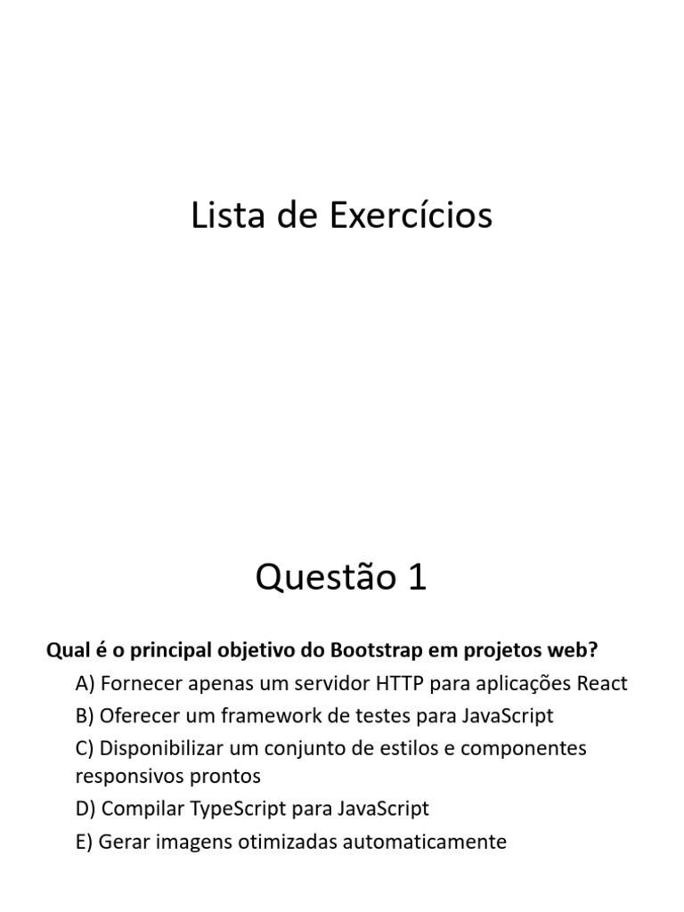 Questoes Bootstrap React Props 4° Periodo | PDF | Script Java | Informática