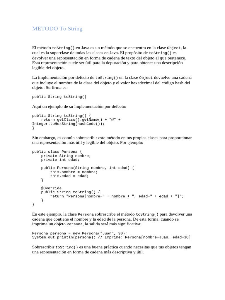 1.metodo To String | PDF | Herencia (Programación Orientada a Objetos ...
