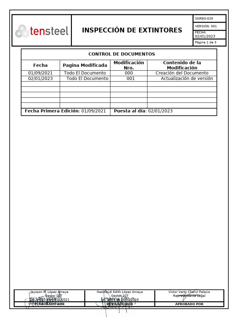 Inspección de Extintores 2023: SGREG-029 | PDF