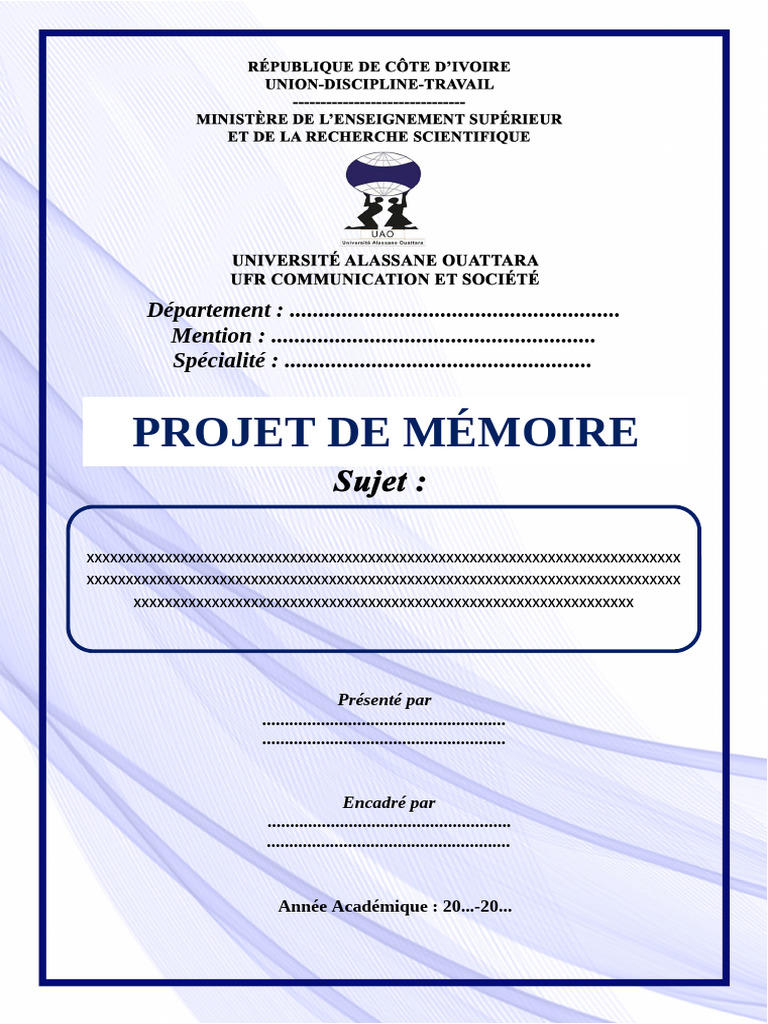 Page de Garde Projet de Memoire (Ufr CS) | PDF