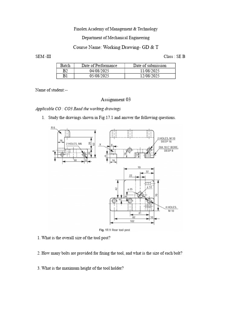Mechanical Engineering Drawing Assignment | PDF
