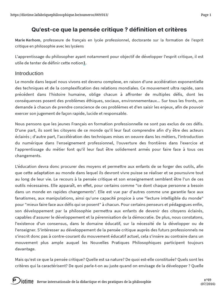 Définition et critères de la pensée critique | PDF | Pensée critique ...