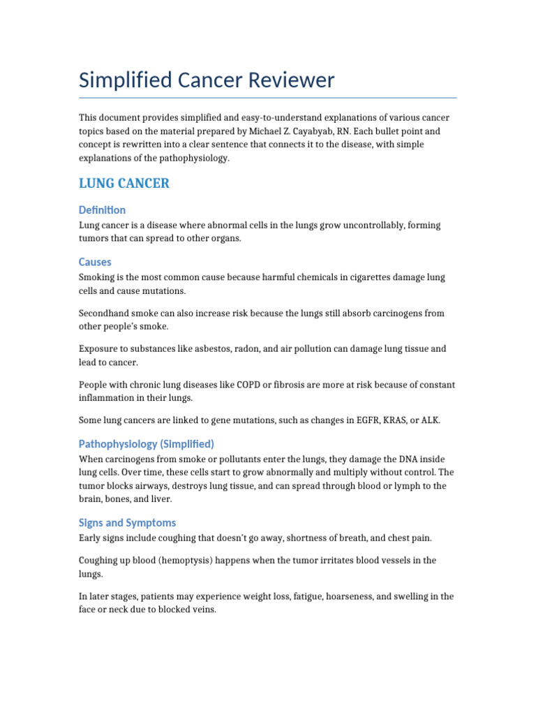 Simplified Lung Cancer Overview | PDF