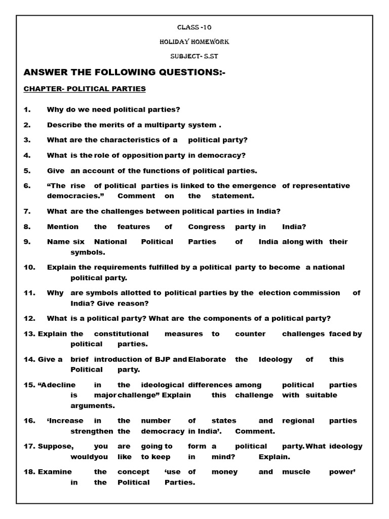 Class - 10 Holiday Homework For Chhath | PDF | Democracy | Political ...