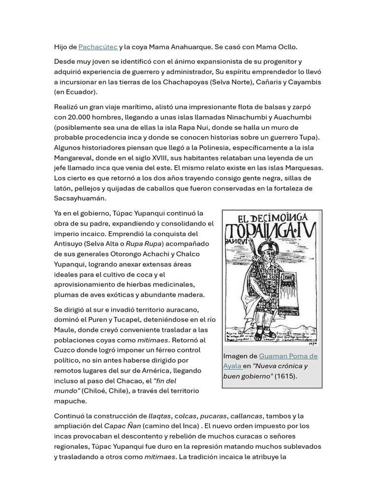 Túpac Yupanqui: Conquistador Inca | PDF | Imperio Inca | Andes