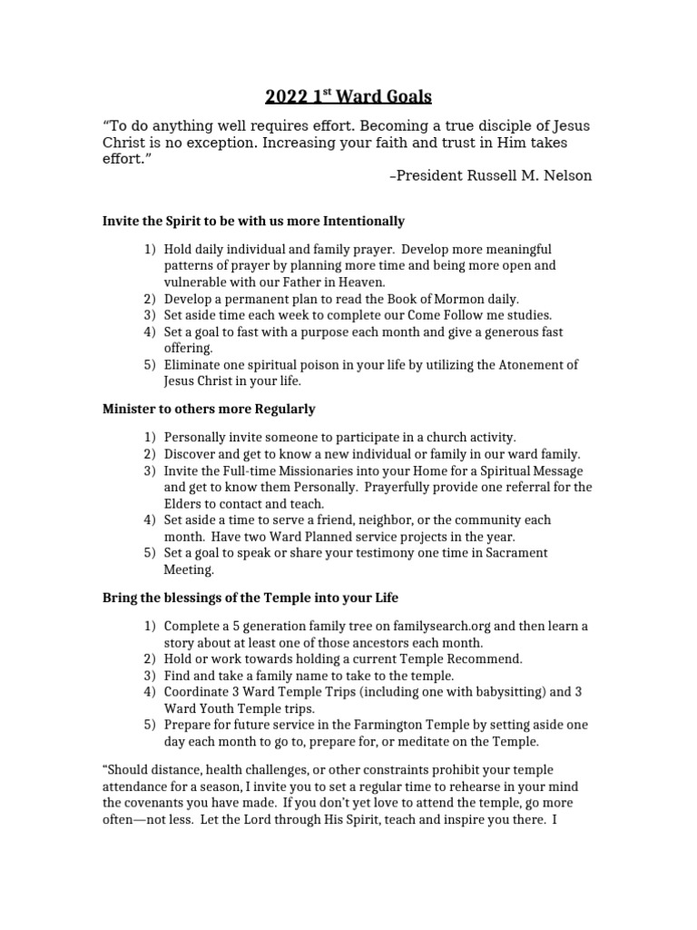 2022 Ward Goals for Spiritual Growth | PDF | Jesus | The Church Of ...