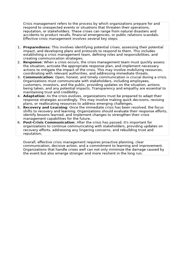Effective Crisis Management Strategies | PDF | Crisis Management | Risk