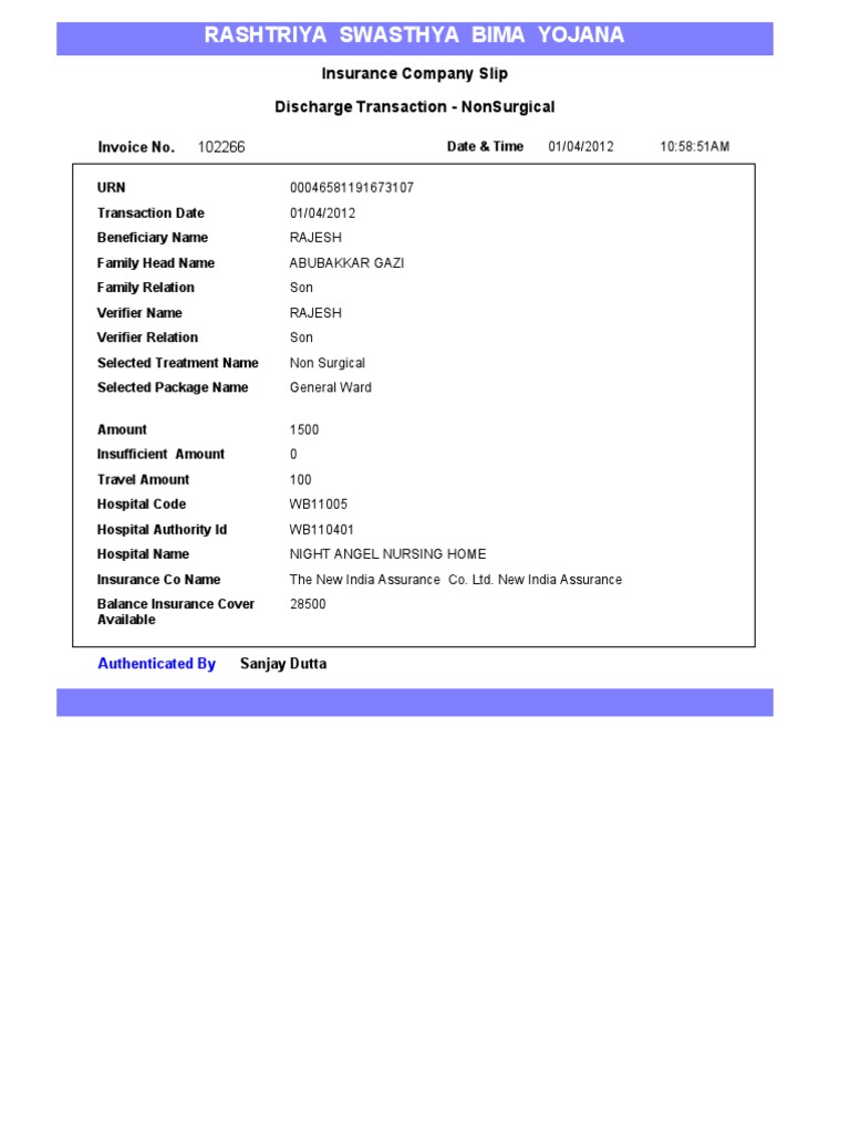 Insurance Slip for Non-Surgical Treatment | PDF | Law