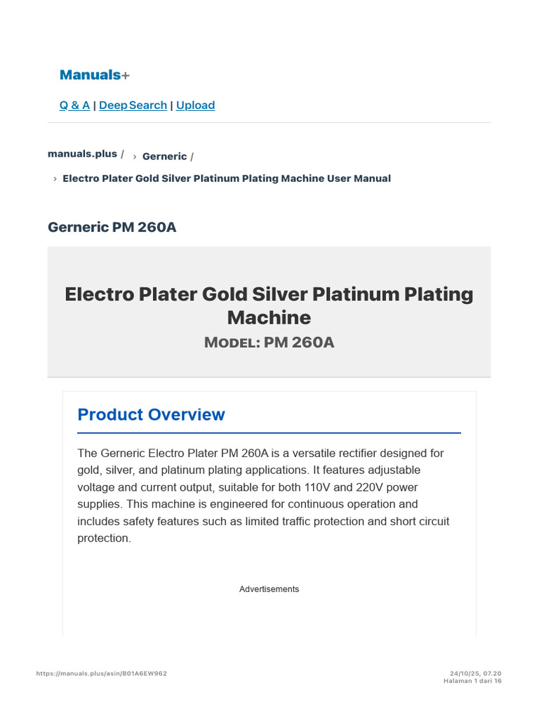 PM 260A Electro Plater User Manual | PDF | Electricity | Electromagnetism
