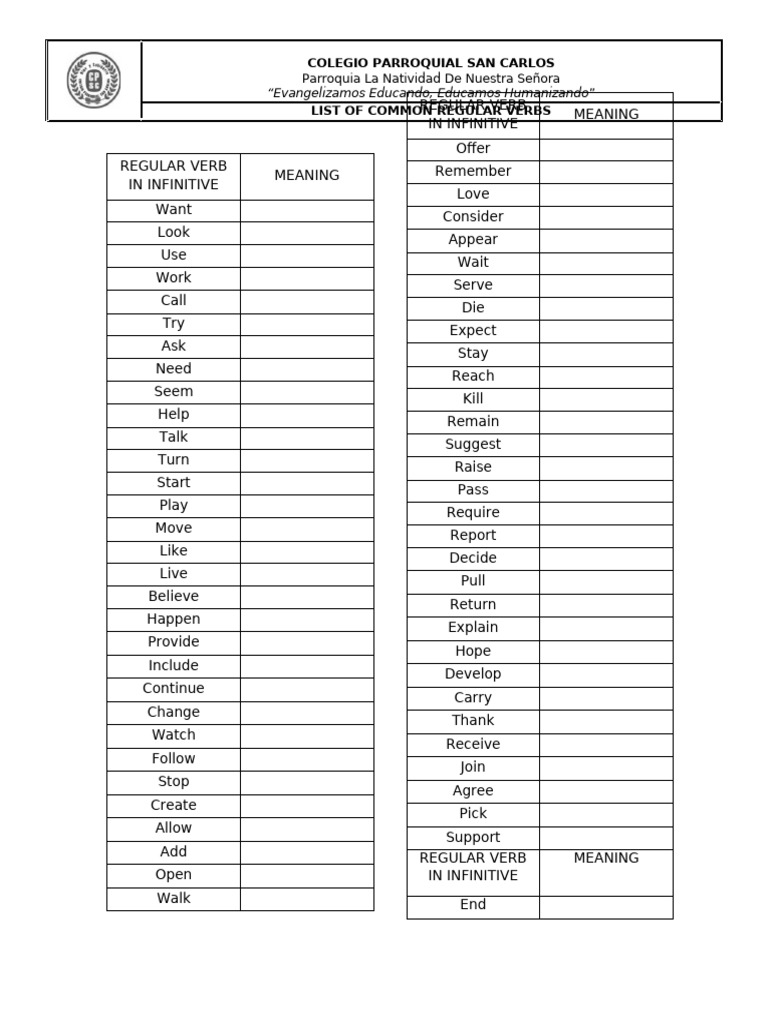 List of Common Regular Verbs-9521739452520 | PDF