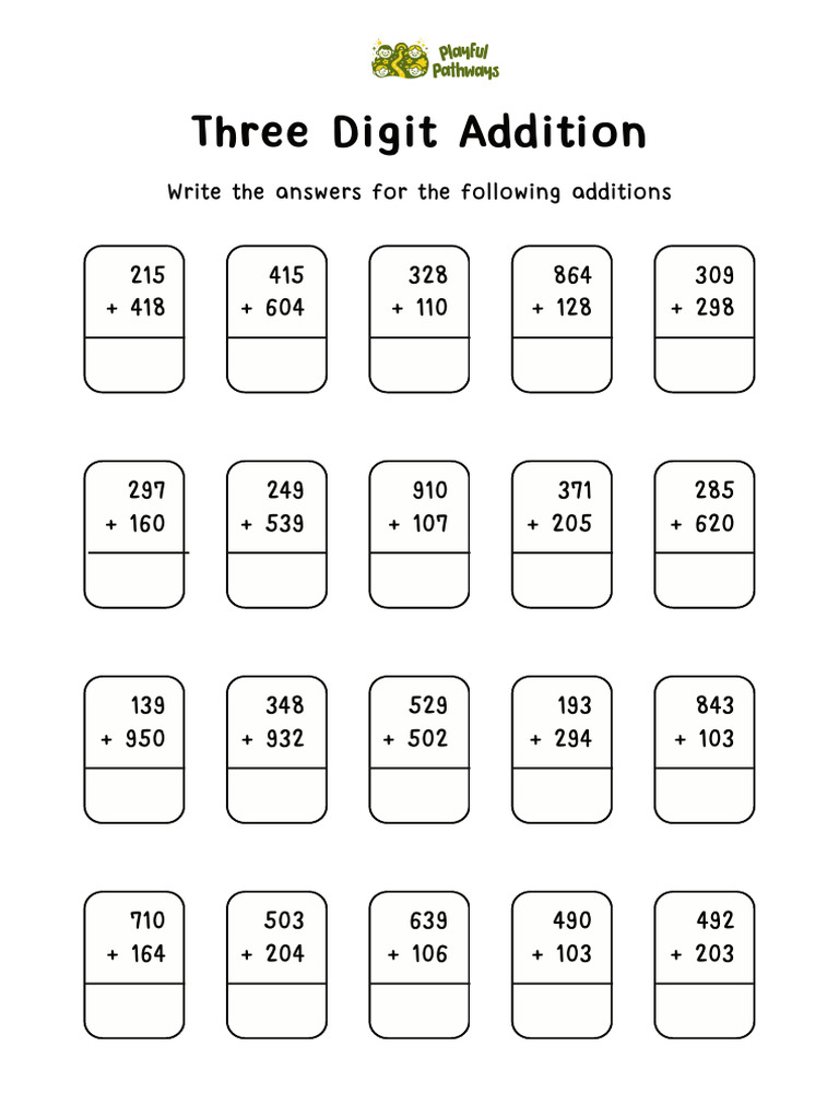 Three Digit Addition Exercises | PDF