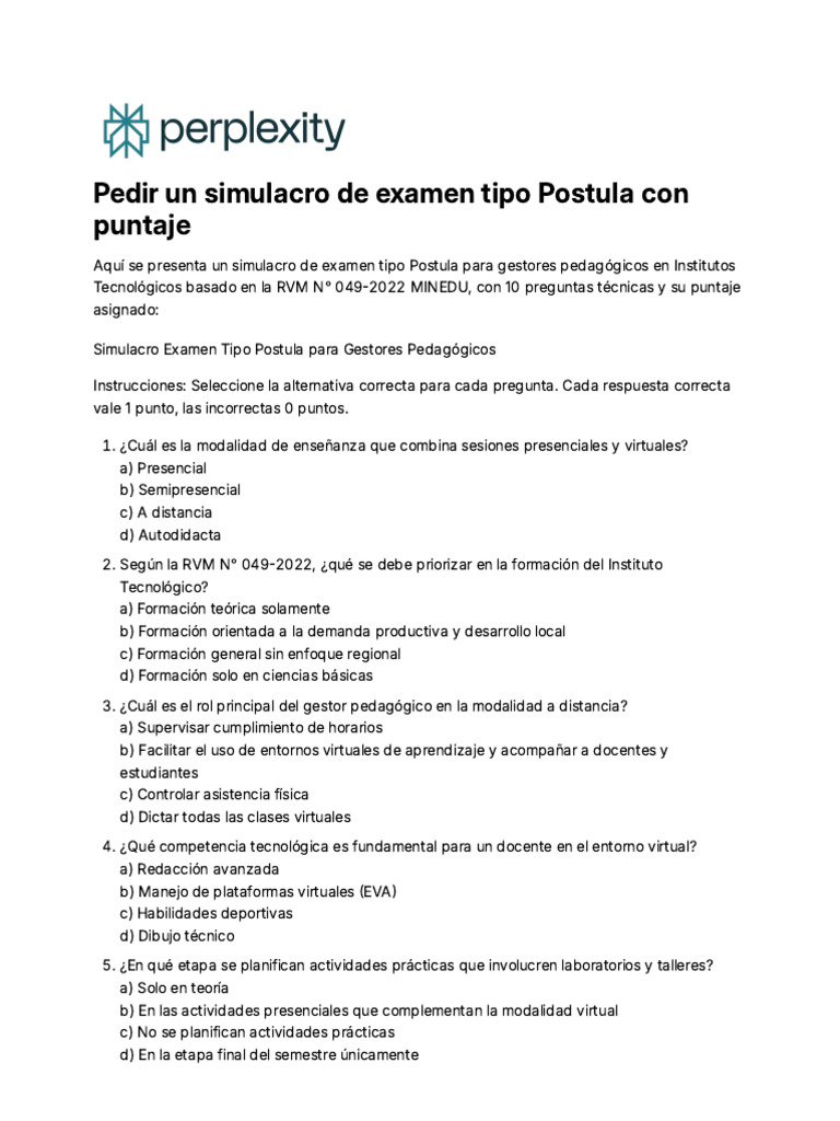 Pedir Un Simulacro de Examen Tipo Postula Con Punt | PDF | Enseñando ...