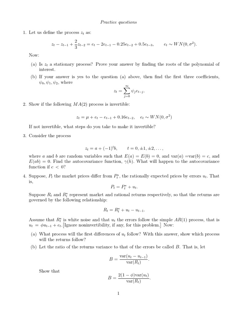 Time Series Analysis Practice Questions | PDF | Mean Squared Error ...