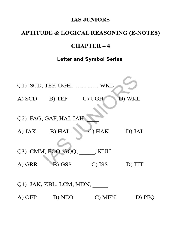 Ias Juniors Aptitude & Logical Reasoning (E-Notes) Chapter - 4 | PDF