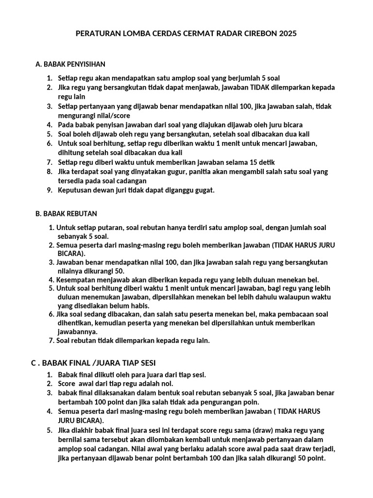 Peraturan Lomba Cerdas Cermat Fix | PDF