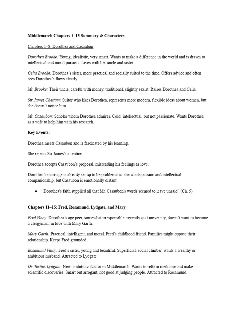 Reading Notes - Middlemarch by George Eliot | PDF | Middlemarch