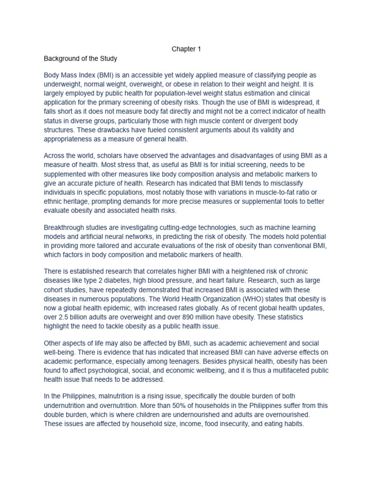 Chapter 1 (Background of The Study) | PDF | Obesity | Malnutrition