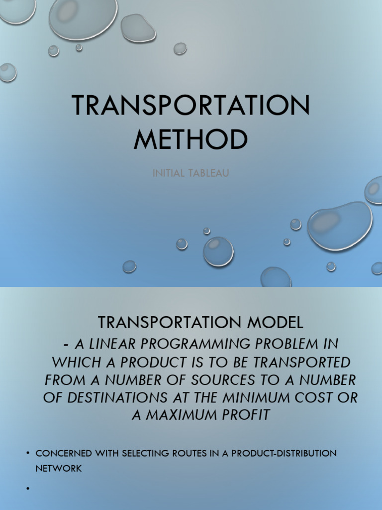 Transportation Method: Initial Tableau | PDF | Mathematics Of Computing ...
