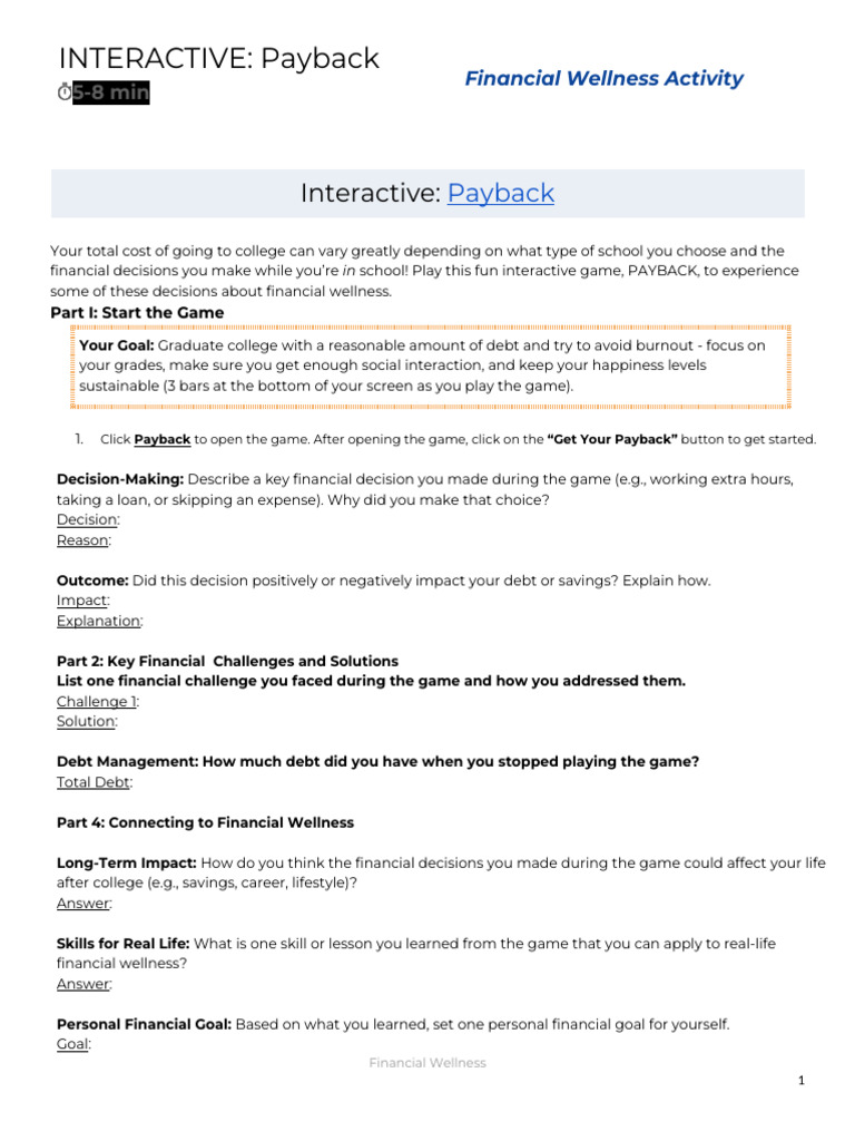 HST - Interactive - Payback Activity | PDF
