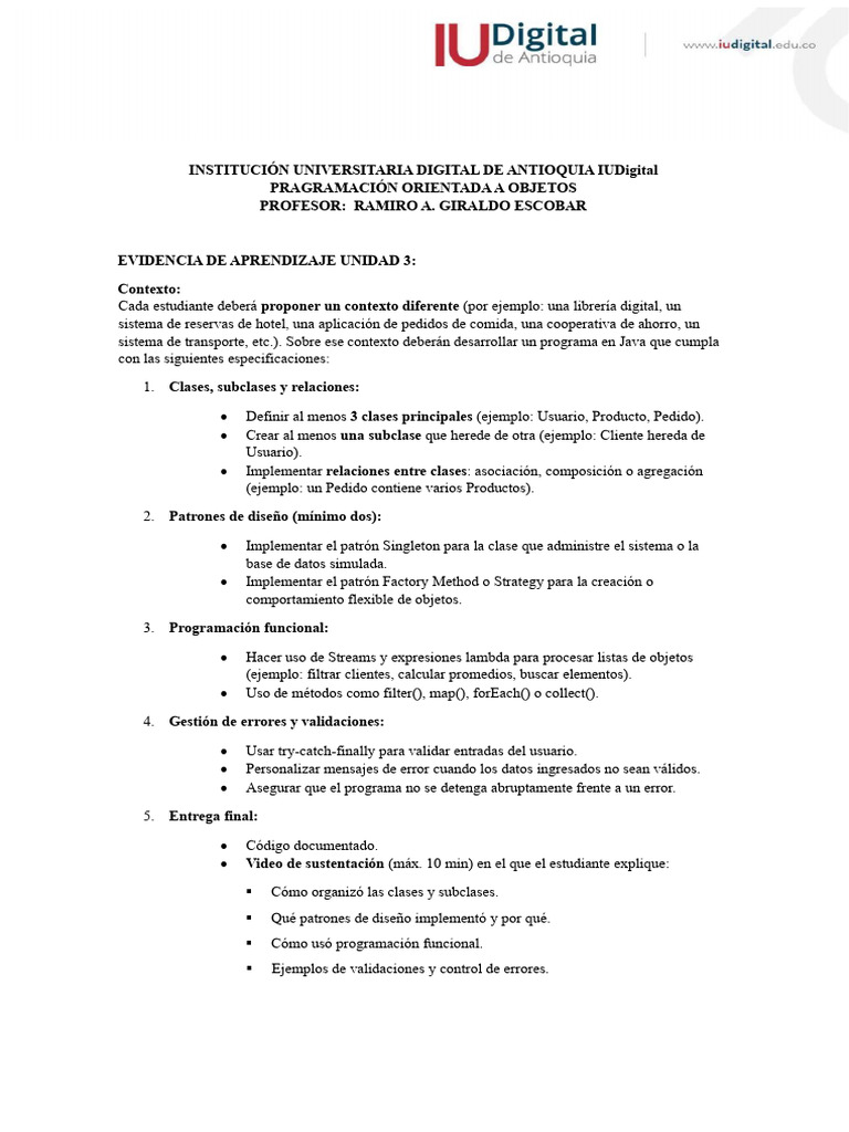 Evidencia de Aprendizaje Unidad 3.1docx | PDF | Programación de ...