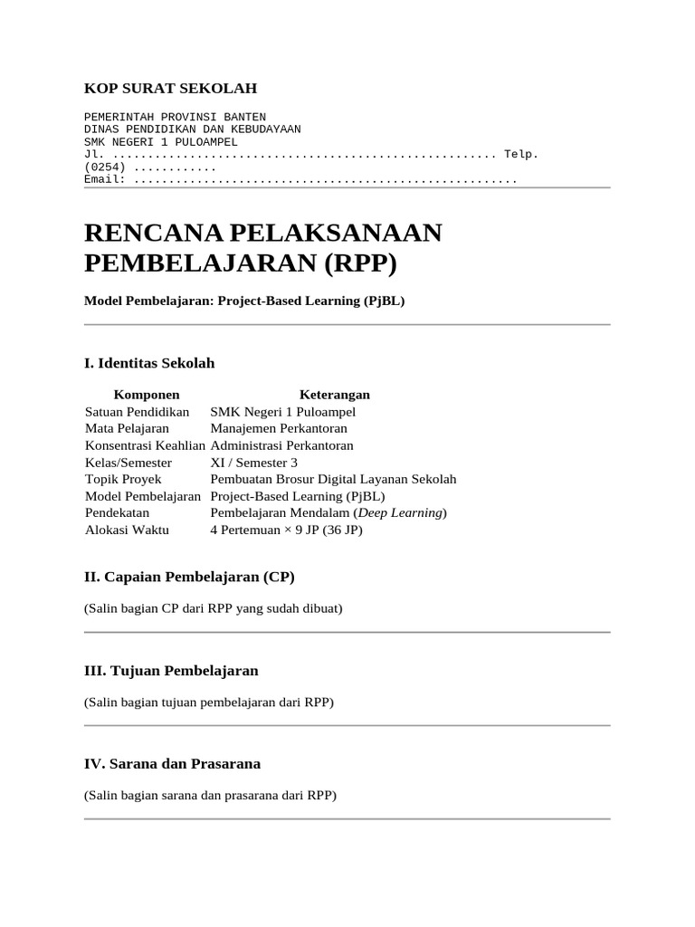 RPP PJBL Pembuatan Brosur Digital Layanan Sekolah | PDF