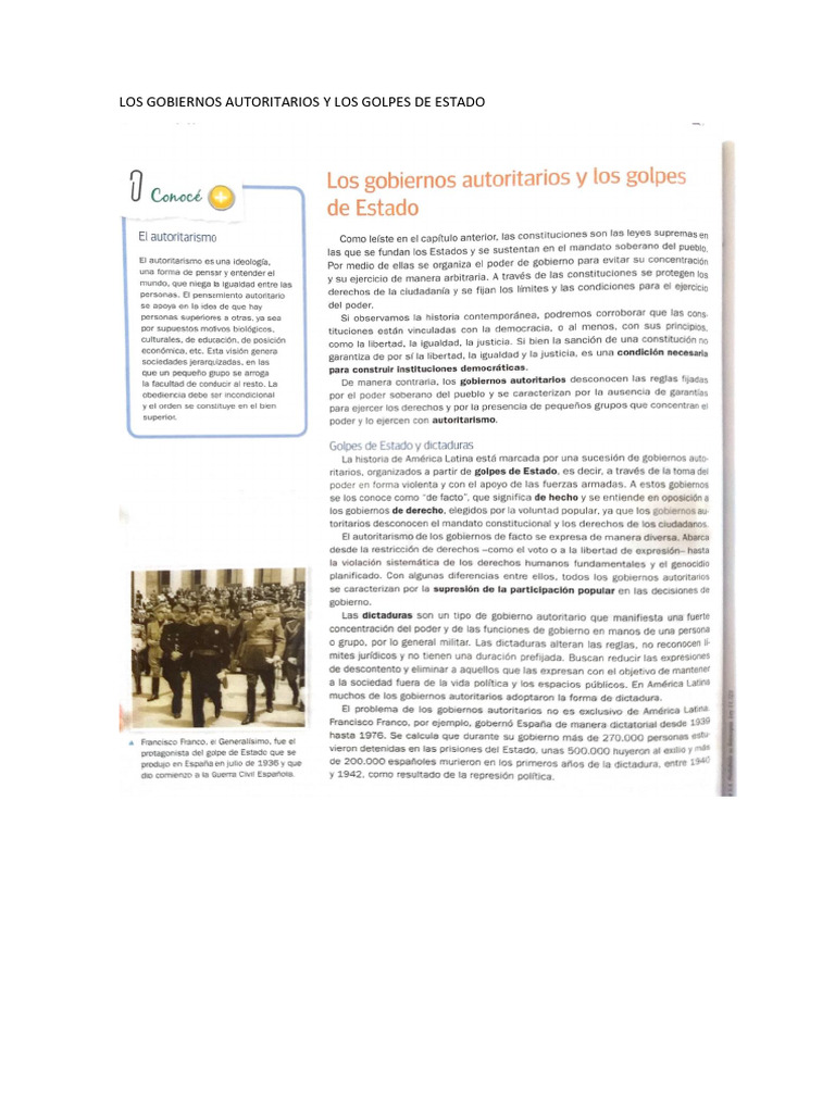 Los Gobiernos Autoritarios y Los Golpes de Estado | PDF