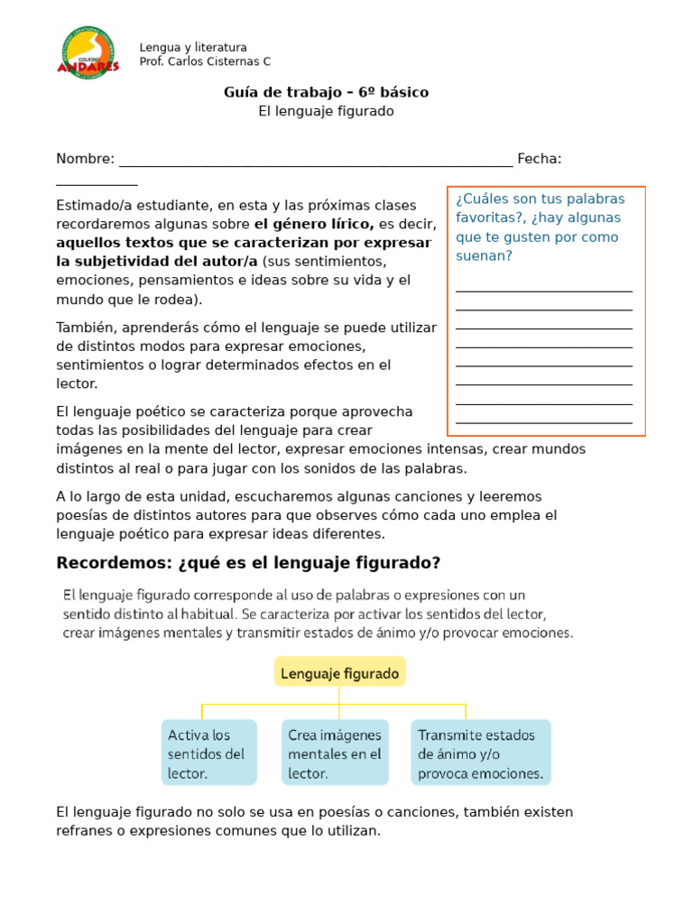 Guia de Trabajo Lenguaje Figurado | PDF | Poesía