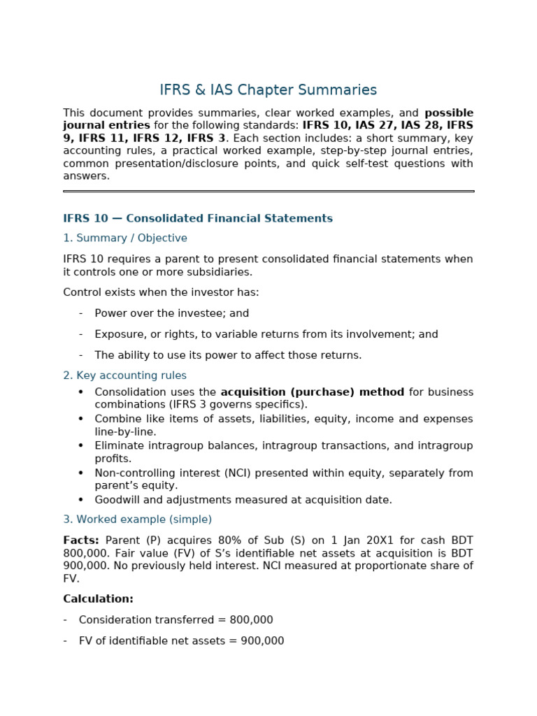 IFRS & IAS Standards Summary Guide | PDF | Income Statement | Fair Value