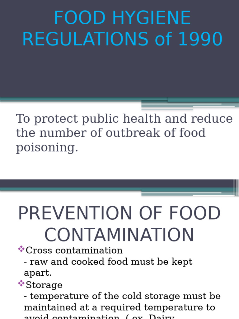 FOOD HYGIENE REGULATIONS of 1990 | PDF